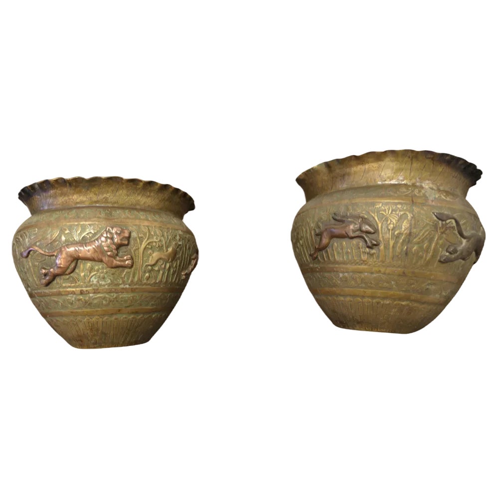 19th Century North African Brass and Copper Jardiniere Pots, Set of 2 ...