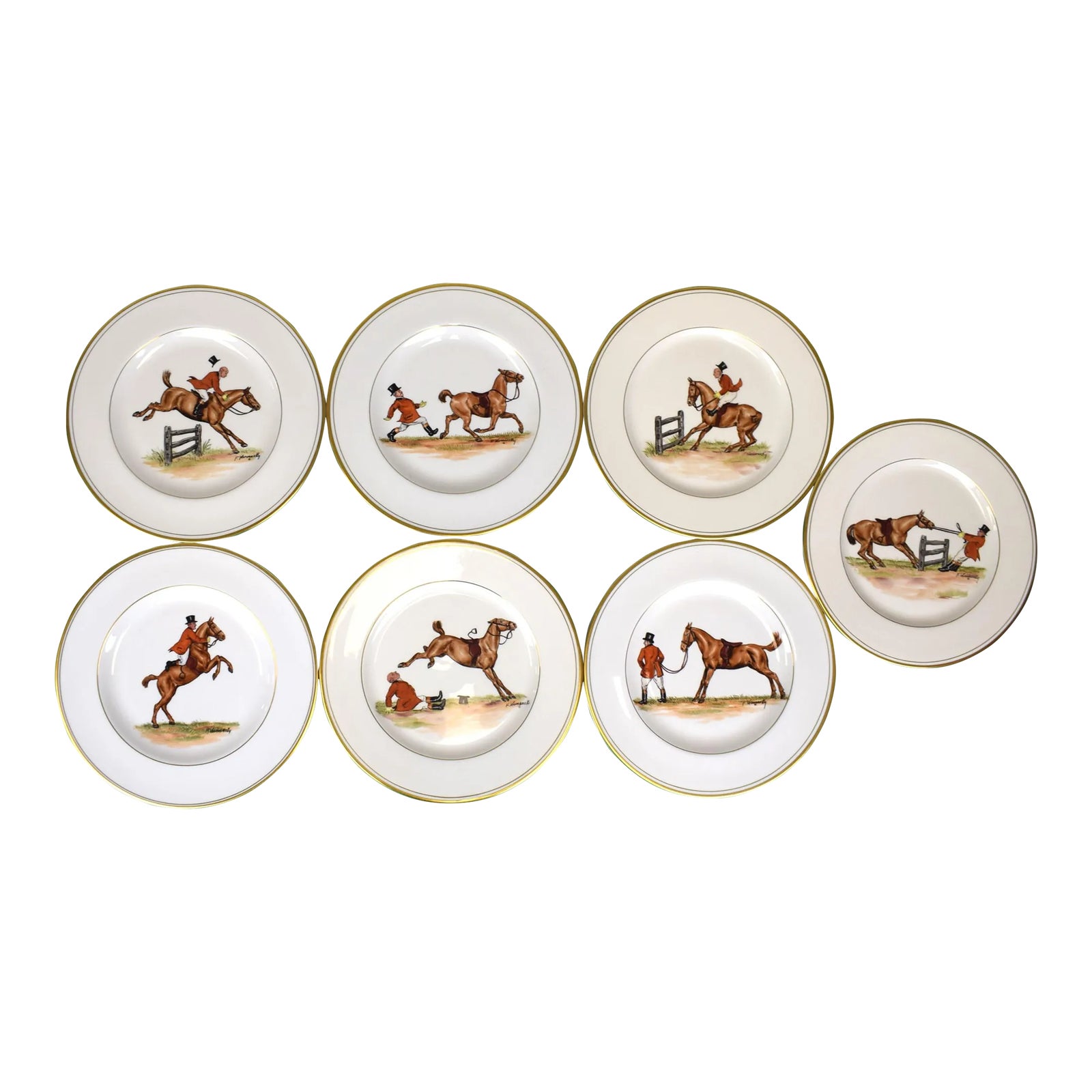 Set of 7 Vintage Frank Vosmansky for Abercrombie & Fitch Hand-Painted ...