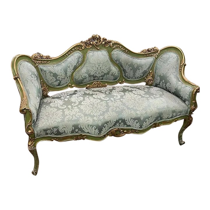 French Baroque Style Tufted Sofa With Gold Details | Chairish
