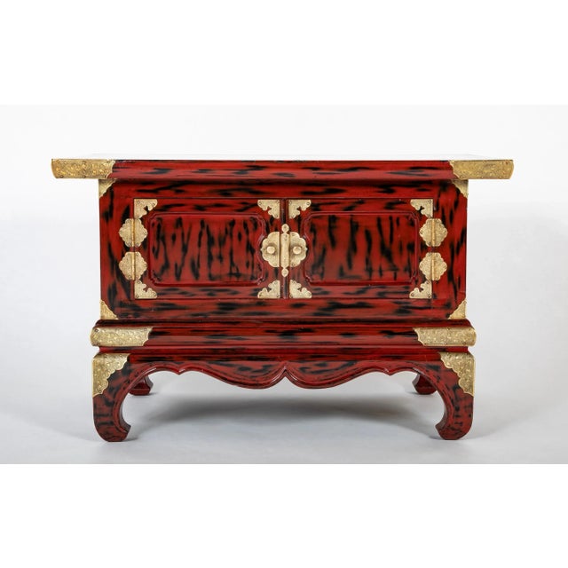 Japanese Red and Black Lacquer Side Tables With Etched Brass Mounts - A ...