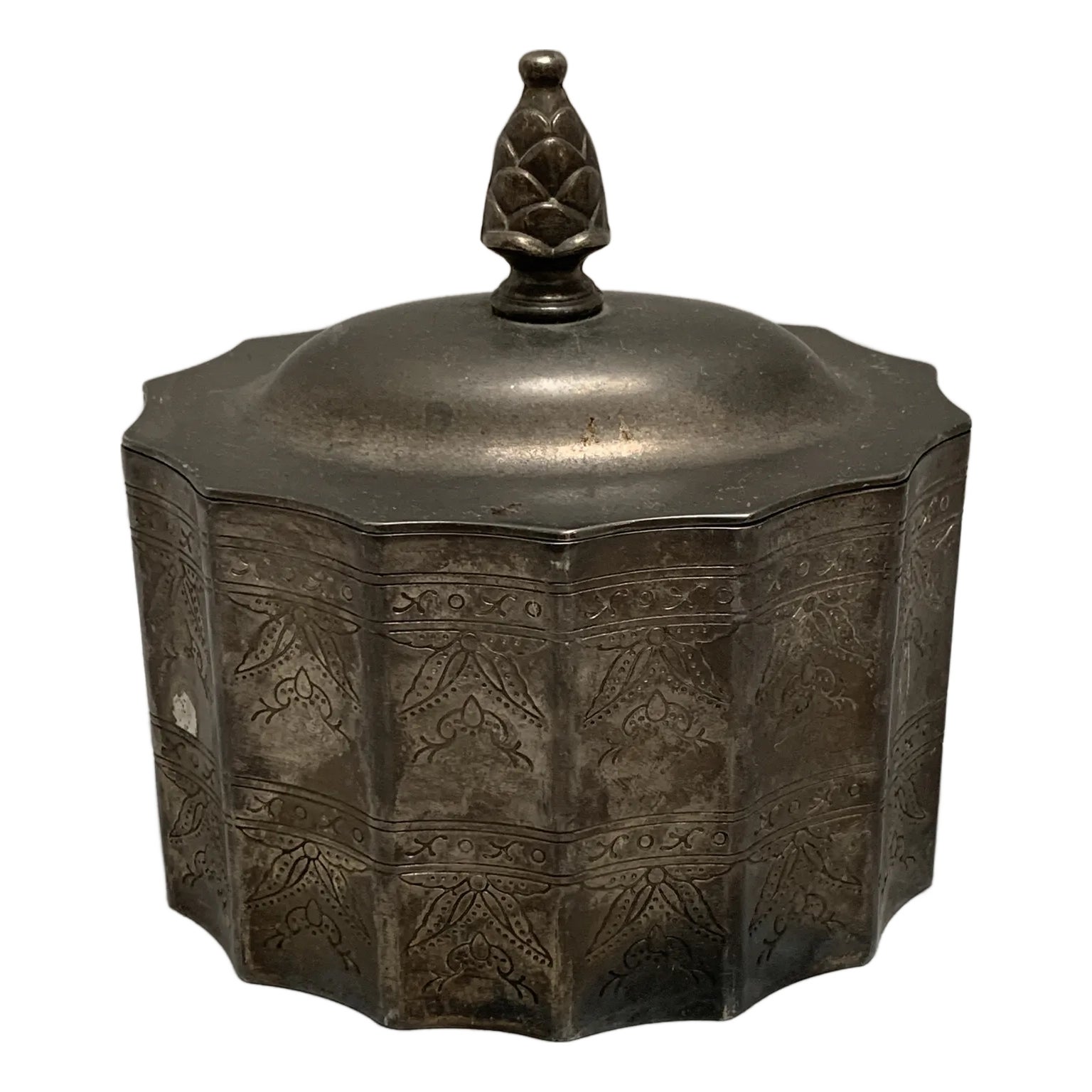 Vintage Velvet Lined Pewter Jewel Decor Box | Chairish