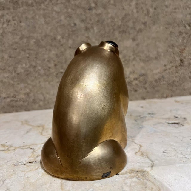 1960s Green Eyed Golden Brass Frog Sculpture Desk Paperweight | Chairish