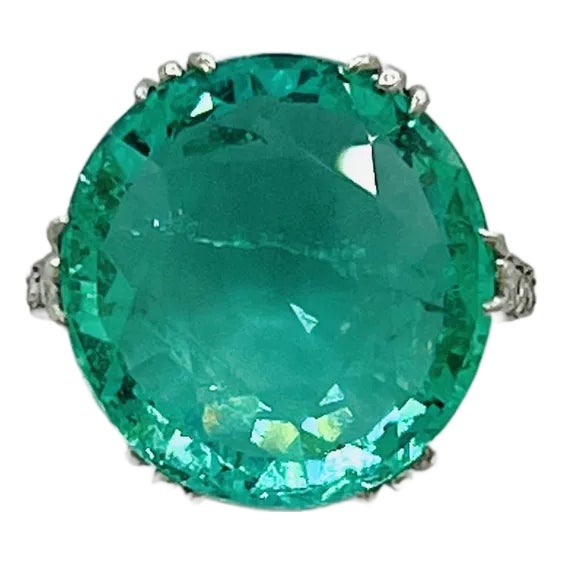 11 Carat Circular Emerald Cut Diamond Ring in 18k White Gold | Chairish