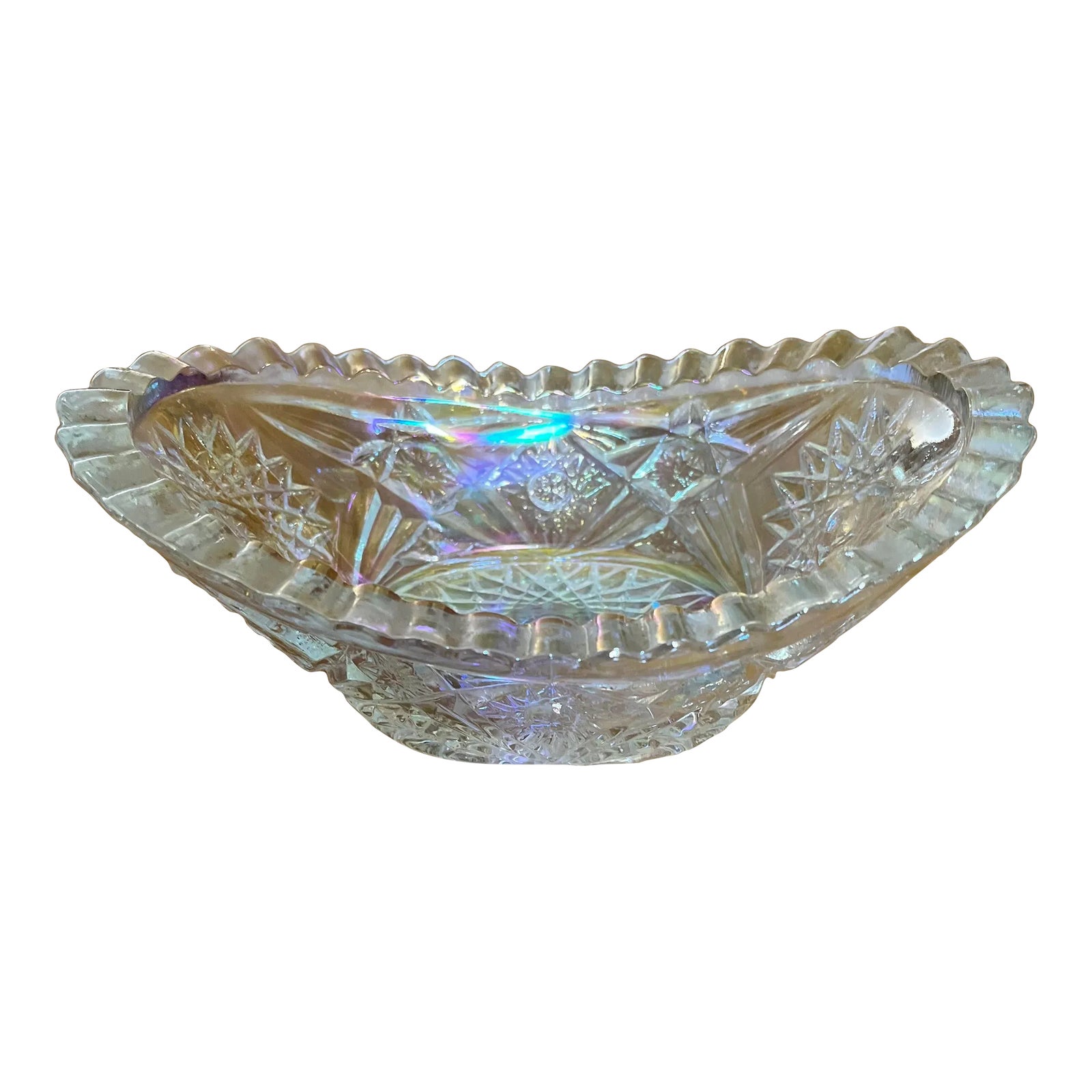 Early 20th Century American Brilliant Cut Glass Iridescent Dish With ...