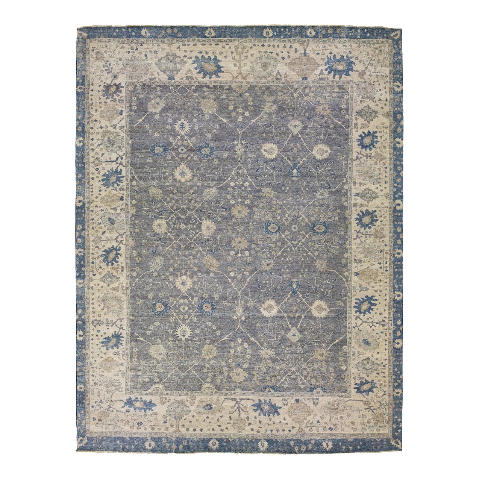 Modern Indian Mahal Gray Oversize Wool Rug With Allover Motif by ...