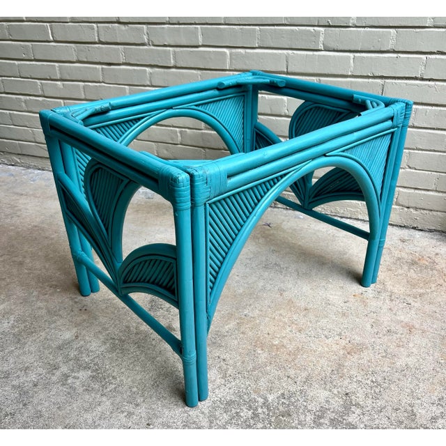 Late 20th Century Palm Beach Regency Newly Painted Vintage Teal Rattan ...