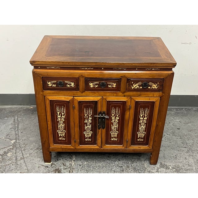 Antique Chinese Jiangsu Province Rosewood + Bone Inlay Cabinet | Chairish