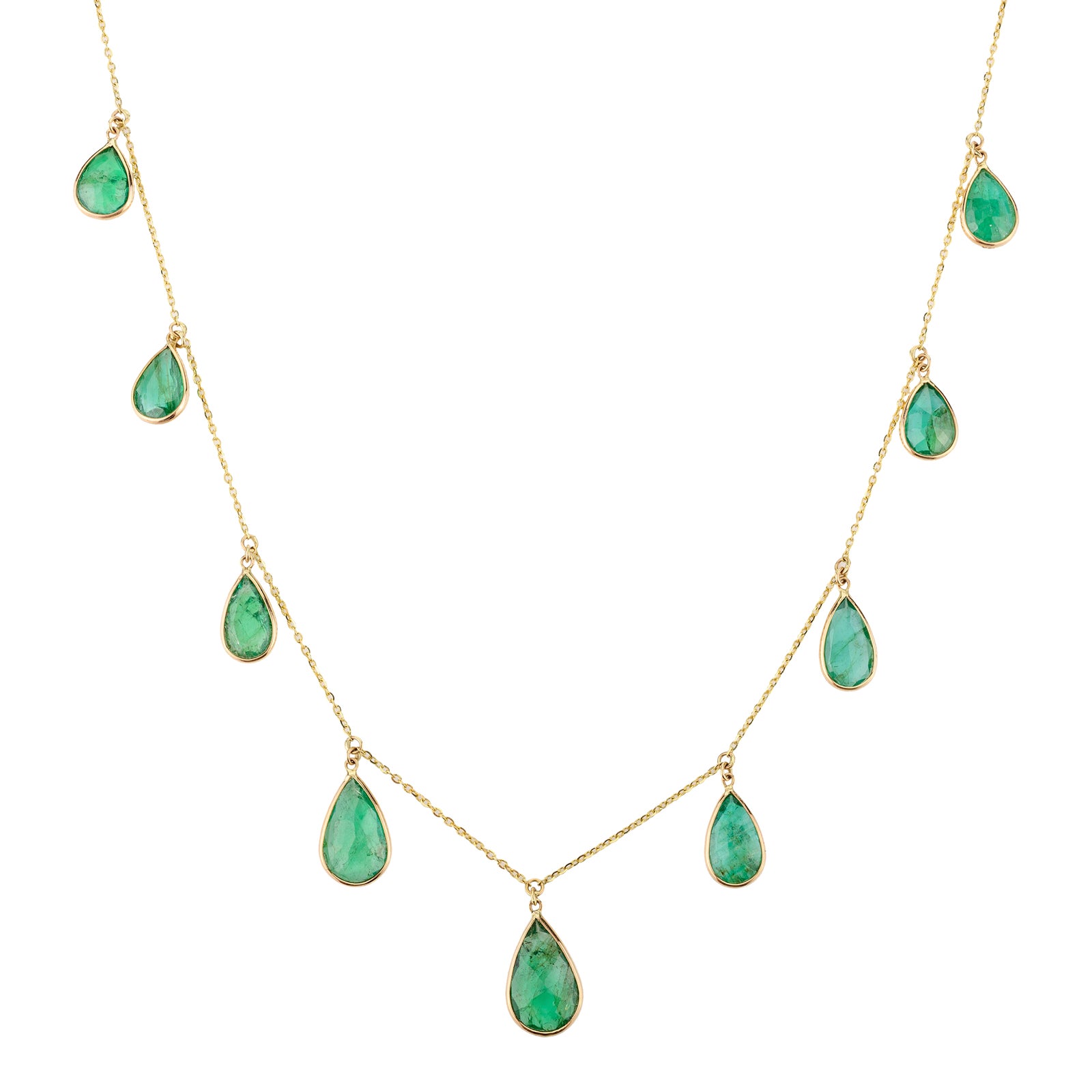 Tear Drop Emerald Floating Chain Necklace | Chairish