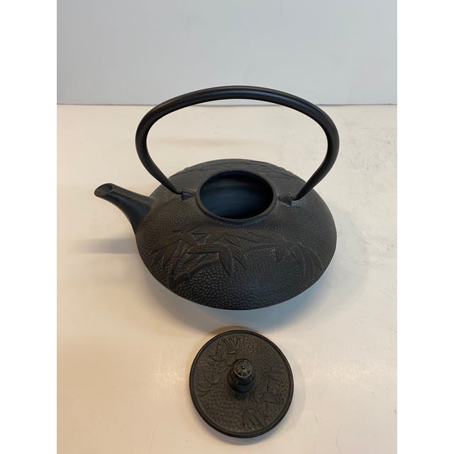Vintage Japanese Cast Iron Black Color Tea Pot Bamboo Pattern | Chairish