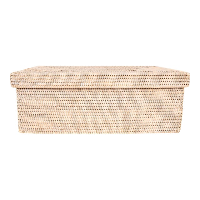 Artifacts Rattan Rectangular Storage Box with Lid in White Wash - 14 ...
