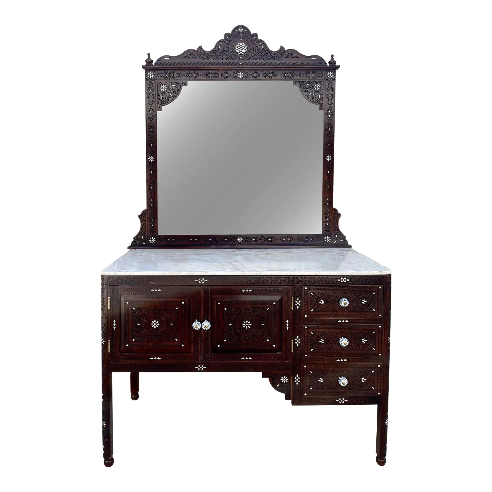 Hand Carved Vanity With Mirror | Chairish