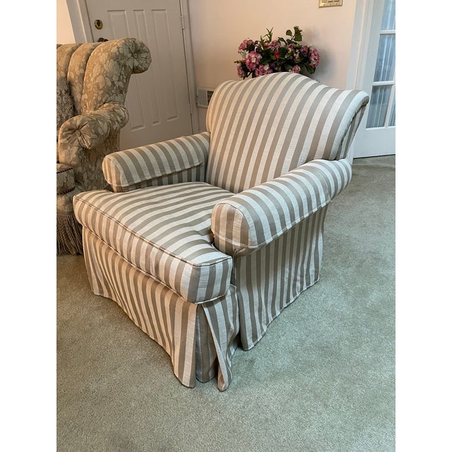 Contemporary Striped Club Chairs - a Pair | Chairish