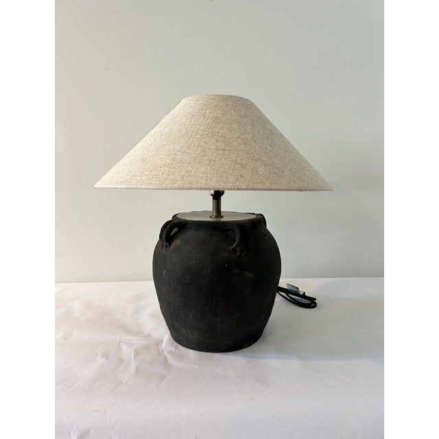 Vintage Black Water Pot Table Lamp | Chairish