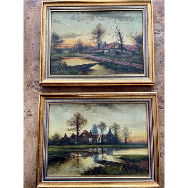 Punts on the River. Pair of Victorian Oil Paintings by Arthur H Cole ...