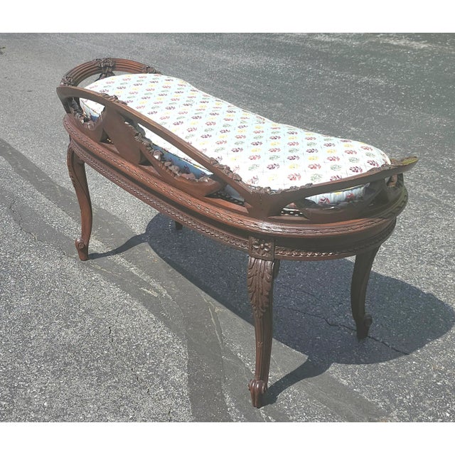 Louis XVI Style Carved Mahogany and Cane Seat Kidney Bench | Chairish