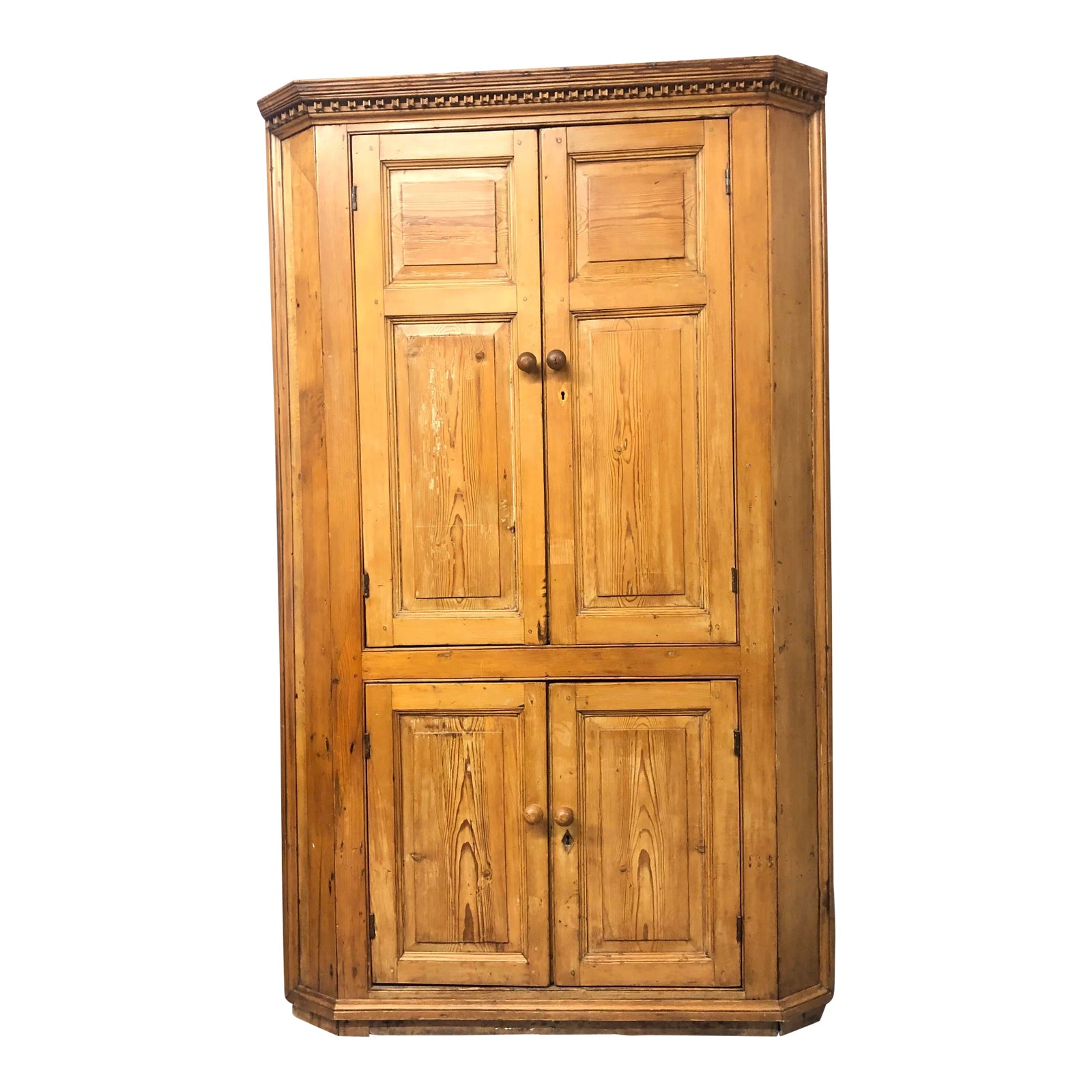 Early 19th Century English Pine Barrel Backed Corner Cupboard | Chairish