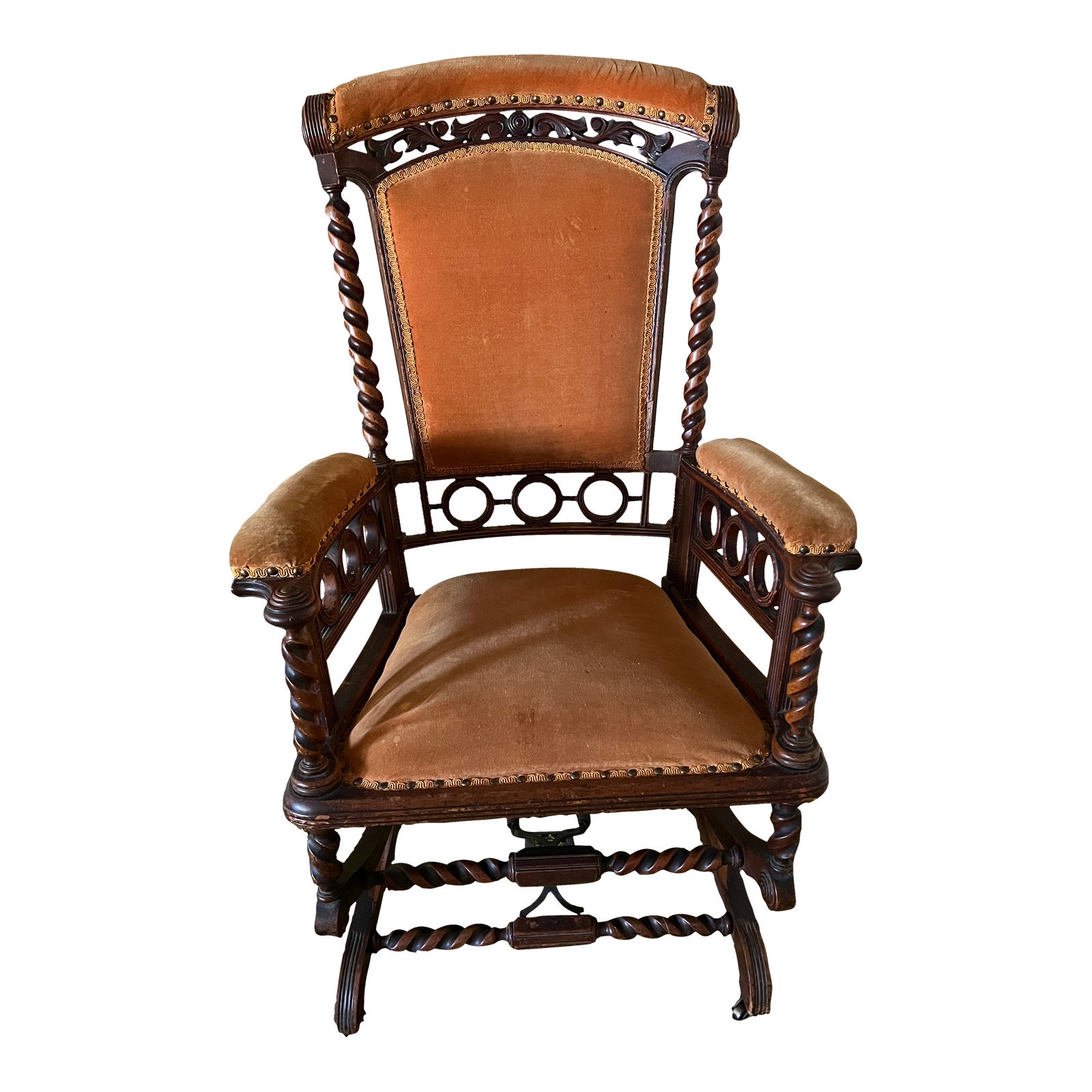 George Hunzinger Carved Walnut Platform Rocking Chair, 1880 | Chairish