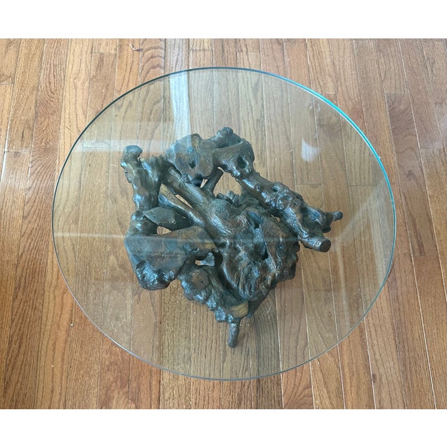 1980s Small Rustic Wooden Tree Root Side Table With Glass Top | Chairish