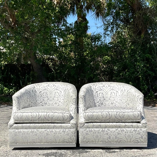 Vintage Boho Thomasville Metallic Jacquard Swivel Chairs | Chairish