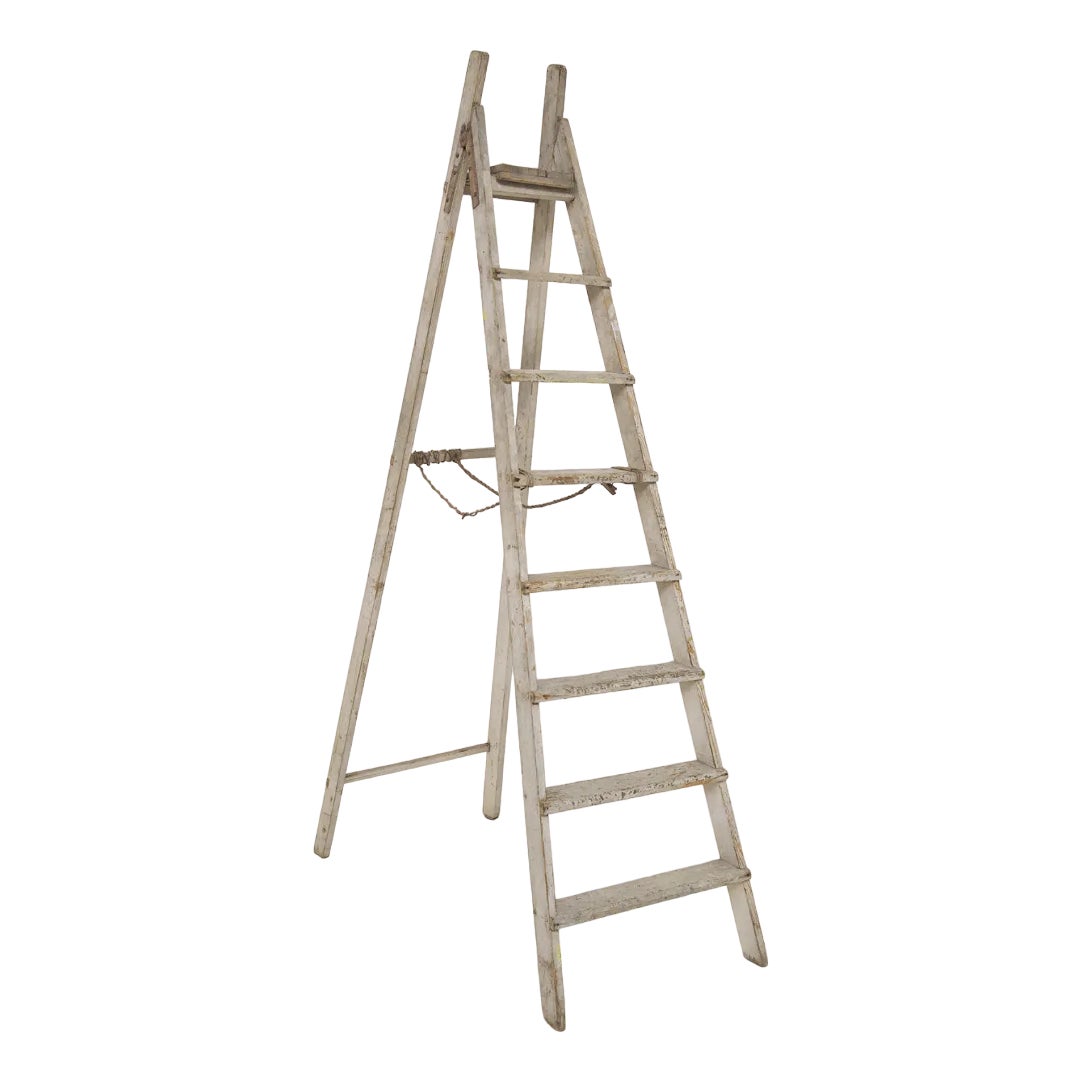 Large Antique Italian White Wood Ladder, 1920s | Chairish