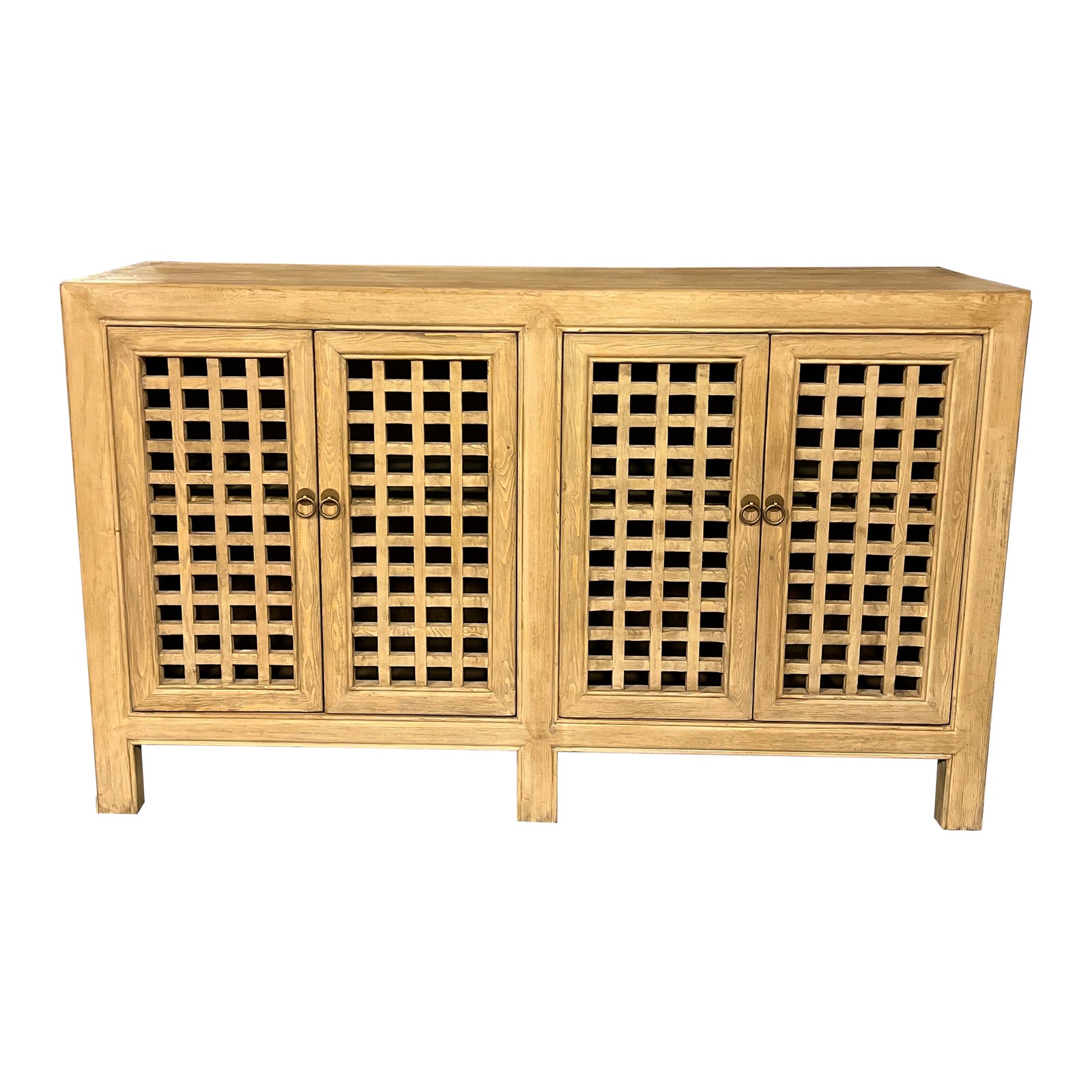 Natural 4 Door Lattice Sideboard Buffet | Chairish