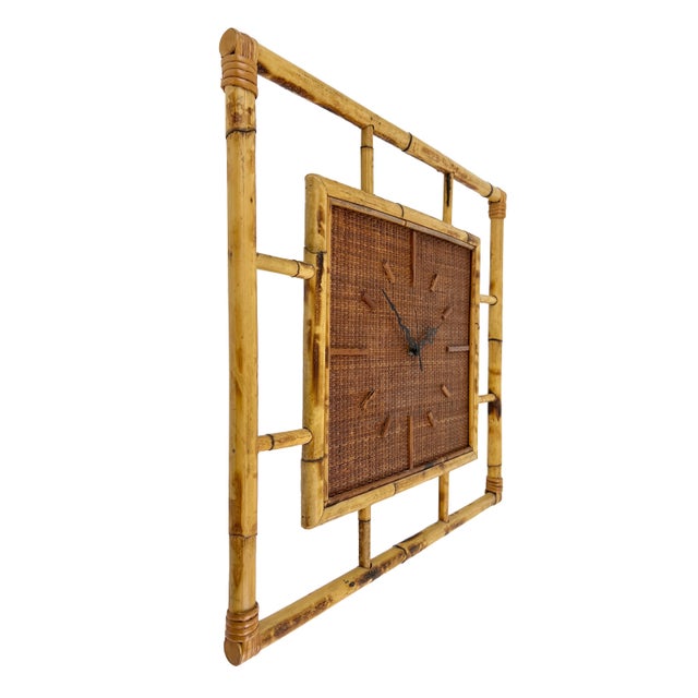 Vintage 1970s Large Geometric Bamboo Clock | Chairish