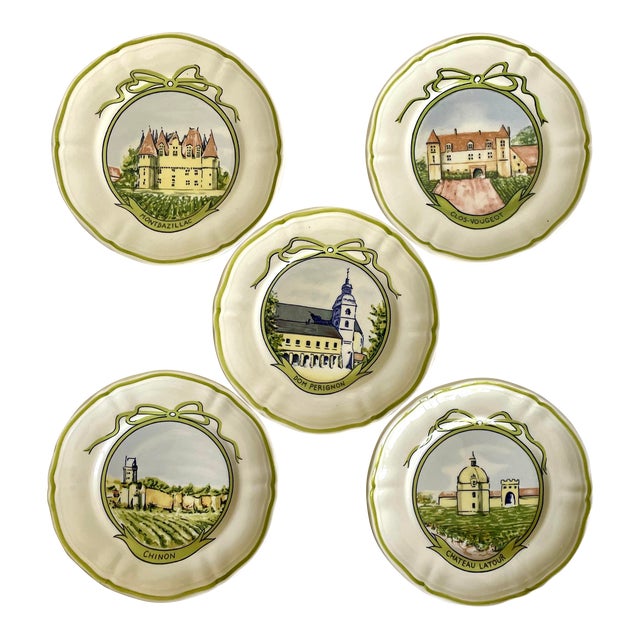 Vintage French Longchamp Wine House Plates - Set of 5 | Chairish