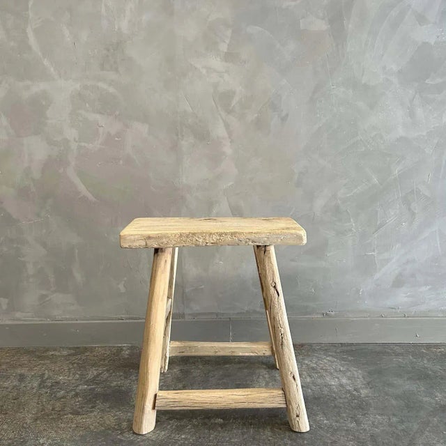 Reclaimed Elm Wood Stool | Chairish