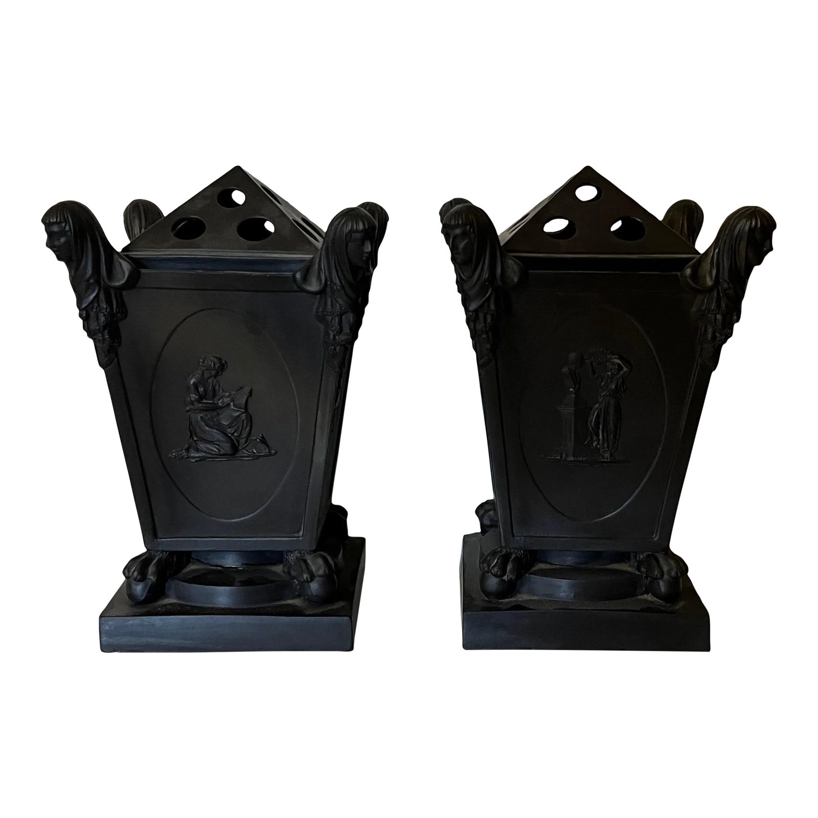 18th Century English George III Turner Basalt Bough Pot Urns or Vases ...