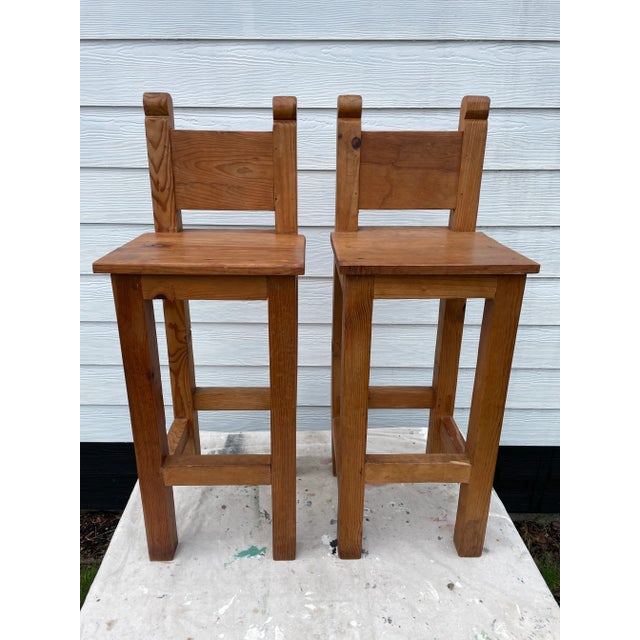 Late 20th Century Vintage Rustic Mexican Pine Bar Stools - a Pair ...