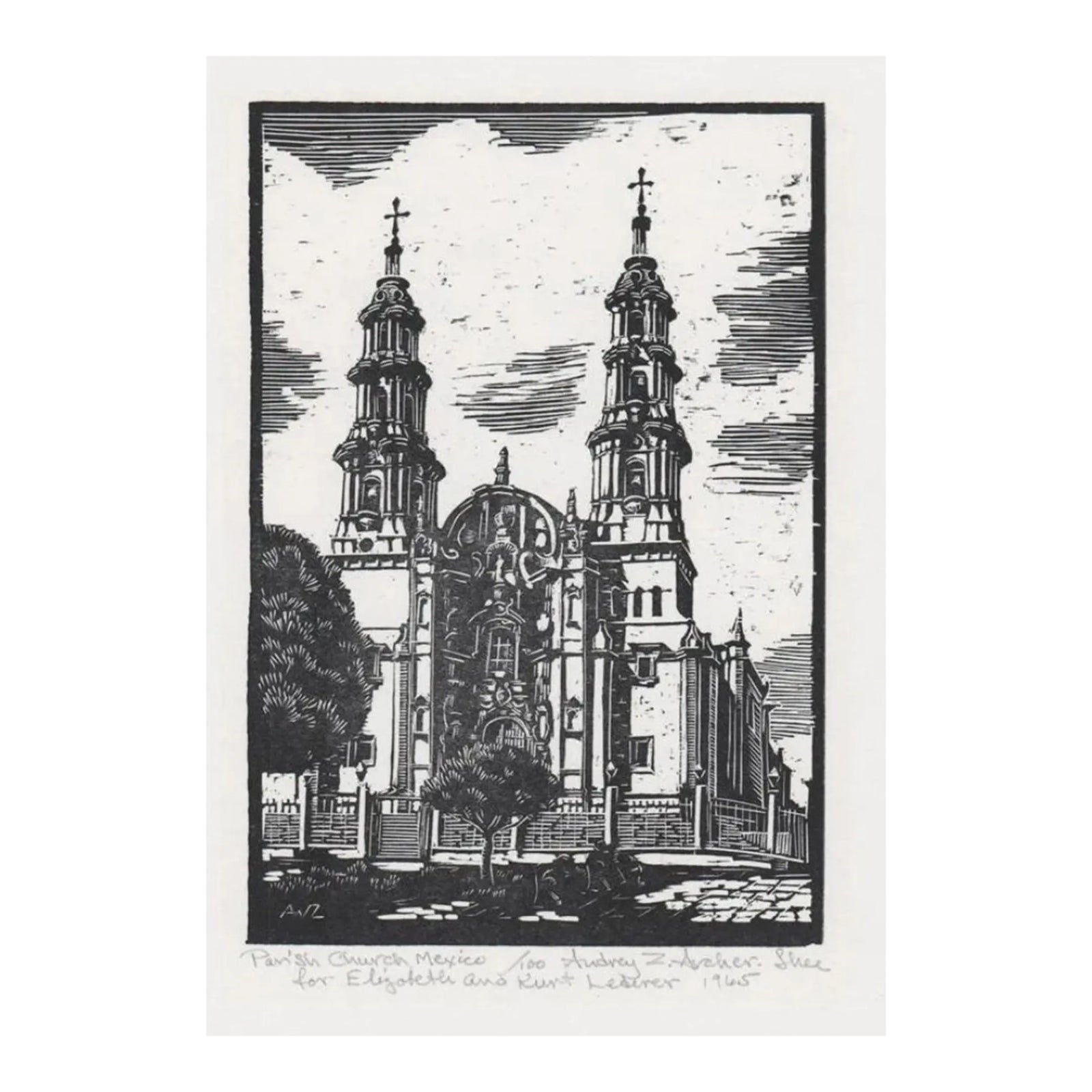 1965 Parish Church Mexico Woodblock by Audrey Archer | Chairish