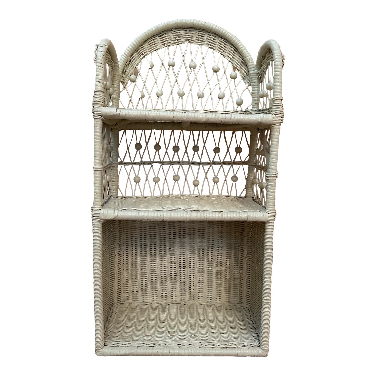 Vintage White Wicker Shelf | Chairish