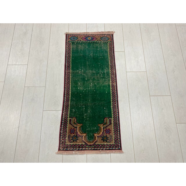 1960s Vintage Green Color Natural Pastel Rug | Chairish