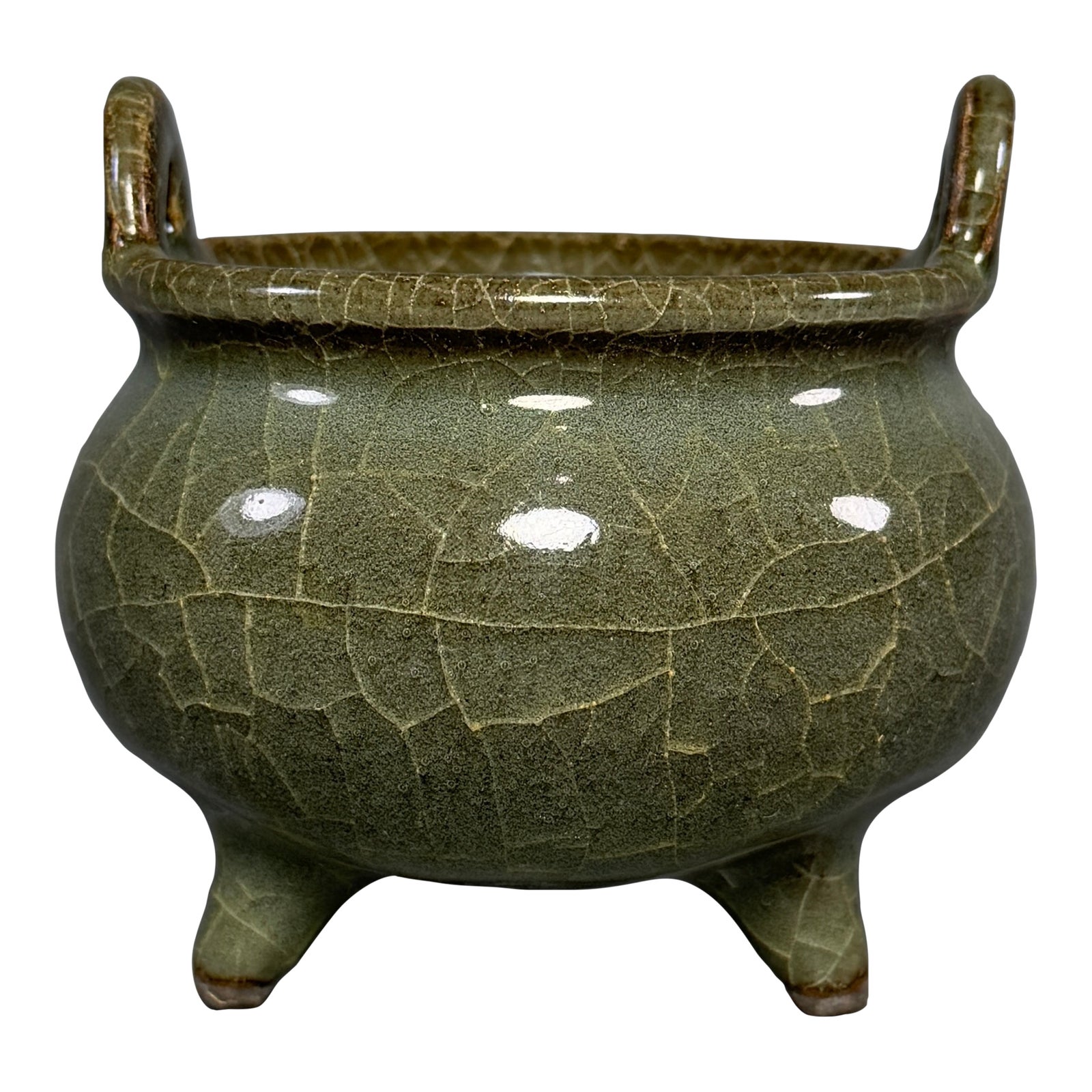 Antique Chinese Official‑Style Celadon Porcelain Tripod Censer Incense ...