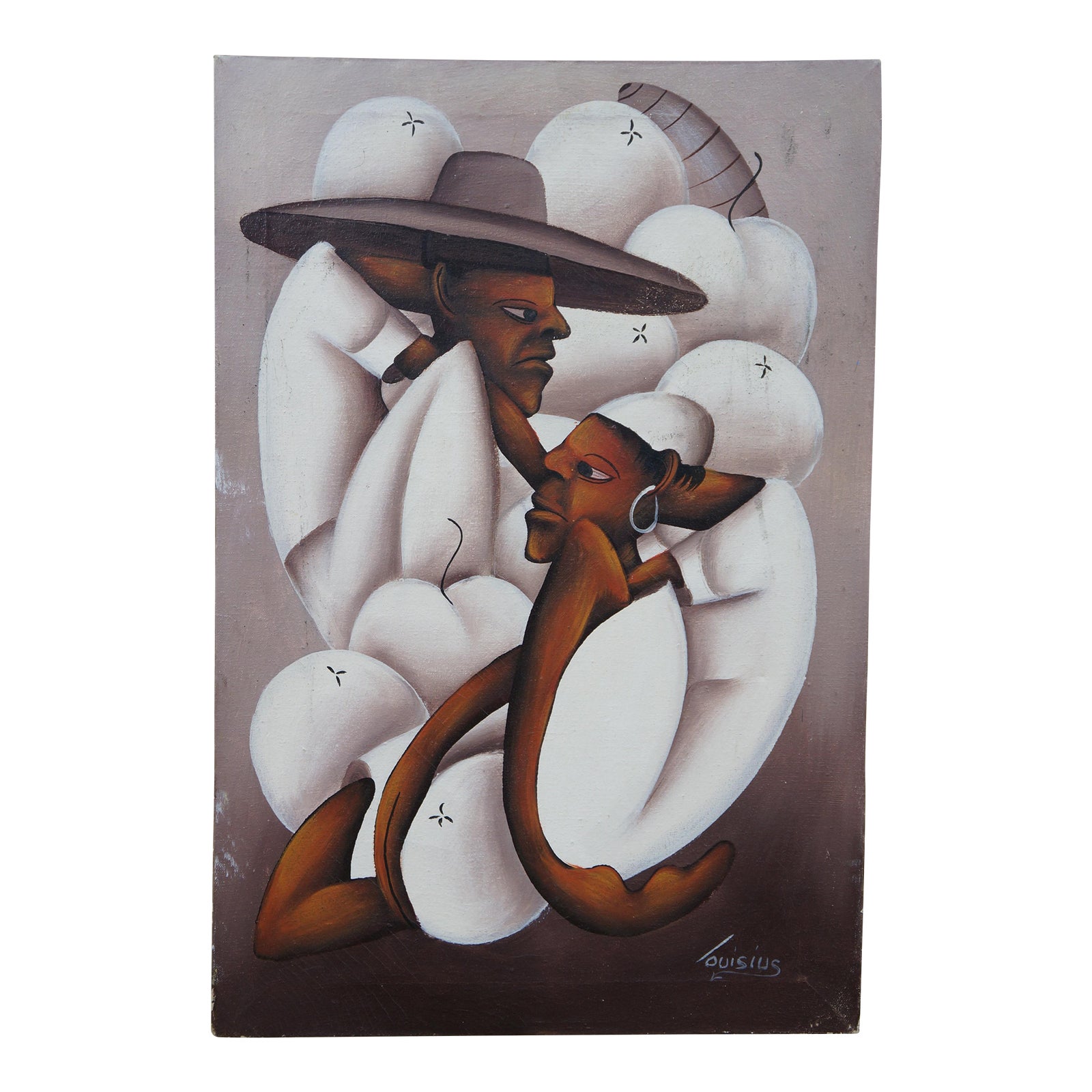 Late 20th Century Jean Bruno Louisius Haitian Figures Dressed in White ...
