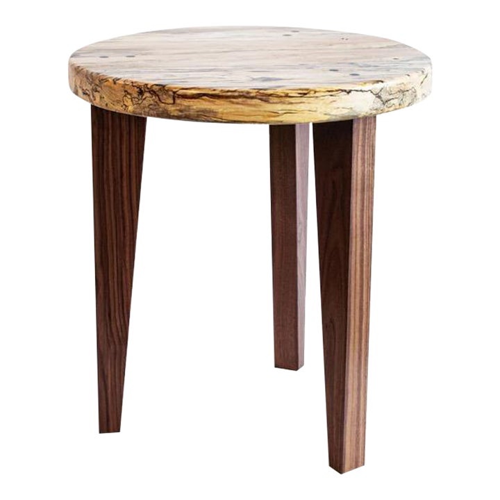 Hand-Crafted Wood Side Table -- Spalted Maple and Walnut | Chairish
