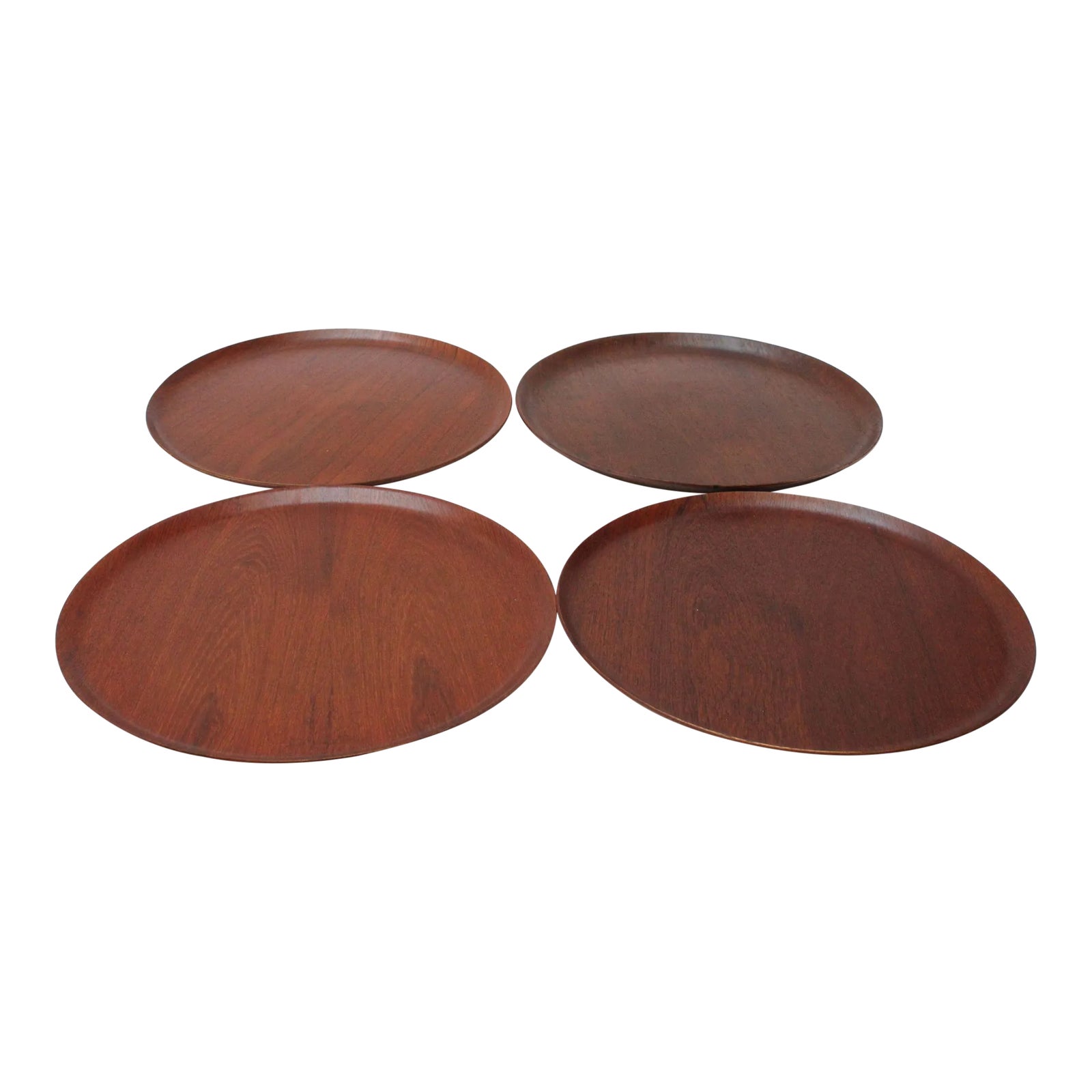 Collection of Four Large Swedish Modern Round Teak Trays | Chairish