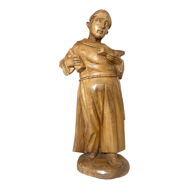 1940s Hand Carved Wood Folk Art Friar Monk Statue Sculpture Religious ...