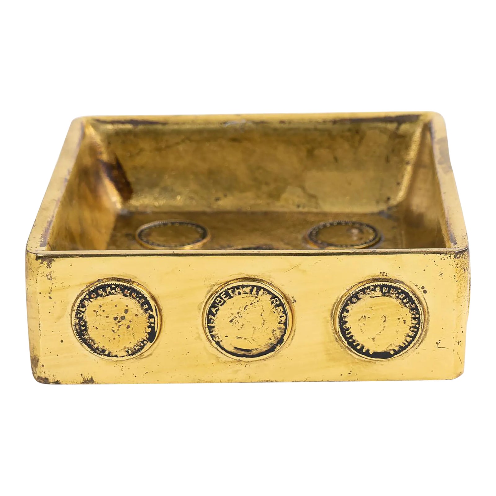 Vintage Brass Historic Coins Square Ashtray Catchall Dish | Chairish