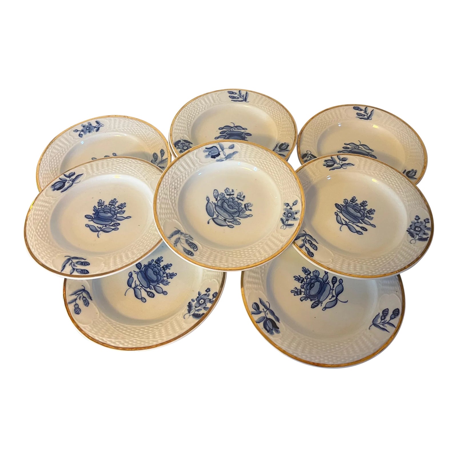 Small 7" Antique English Blue & White Porcelain Serving Plates With ...