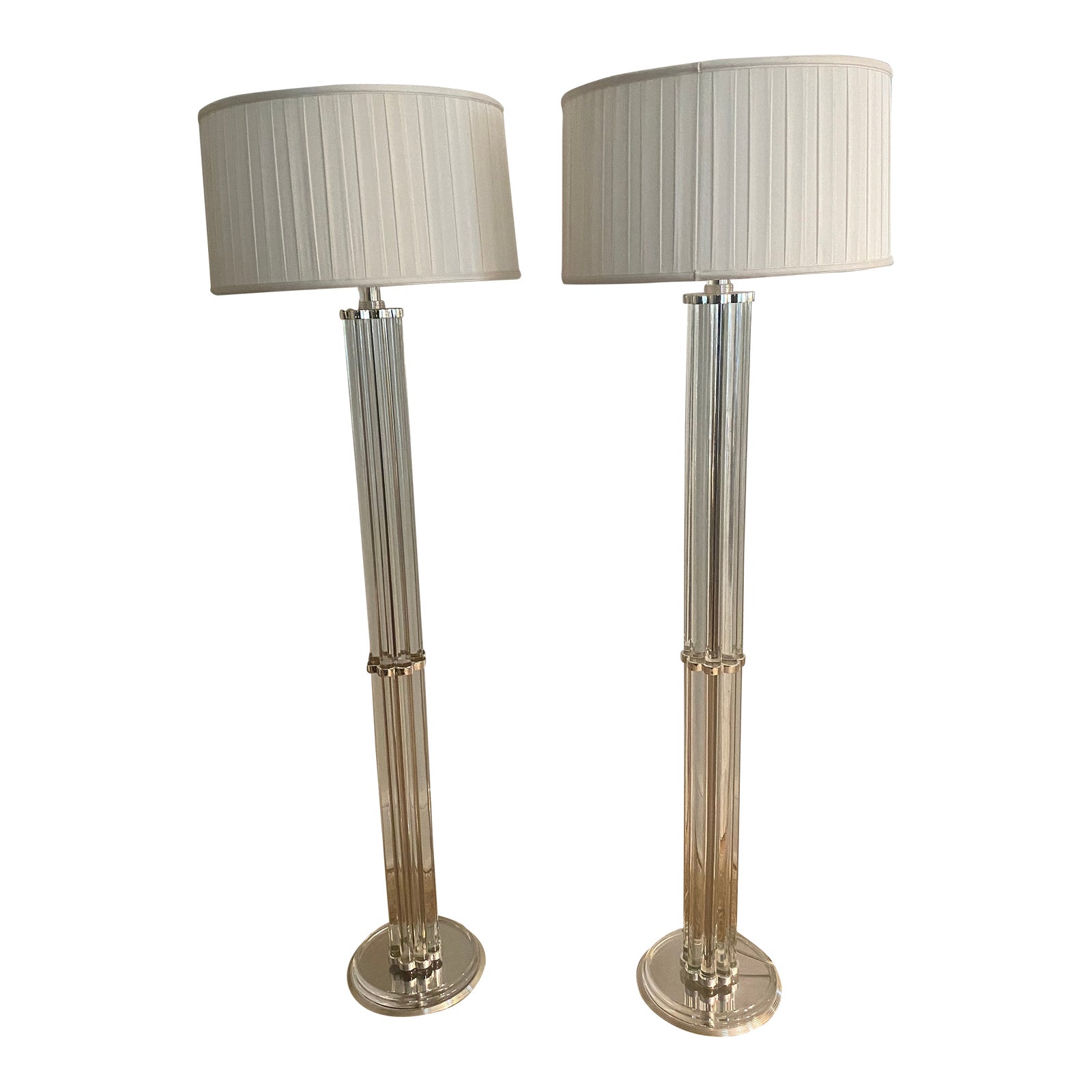 Heavy Pair of Hollywood Regency Crystal and Silver Metal Floor Lamps -a ...
