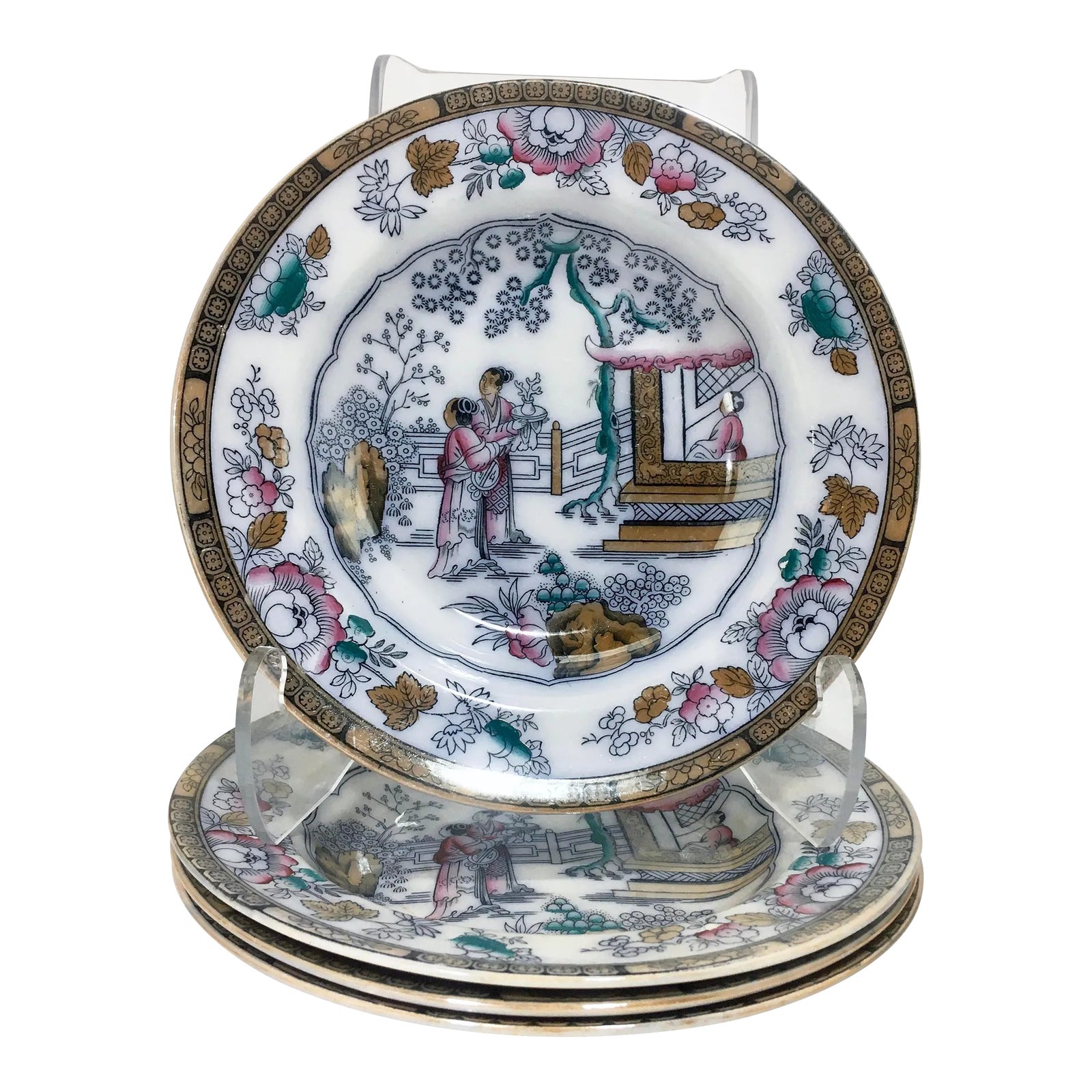 Aesthetic Movement Faience Plates - Set of 3 | Chairish