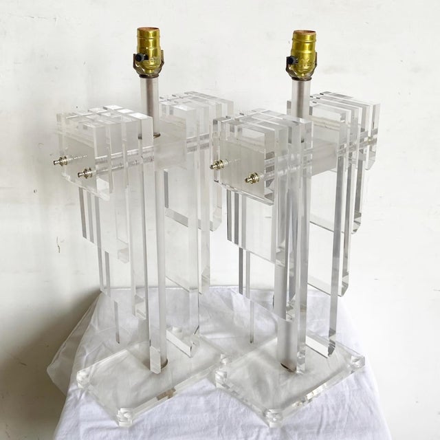 Art Deco Stacked Lucite Table Lamps - a Pair | Chairish