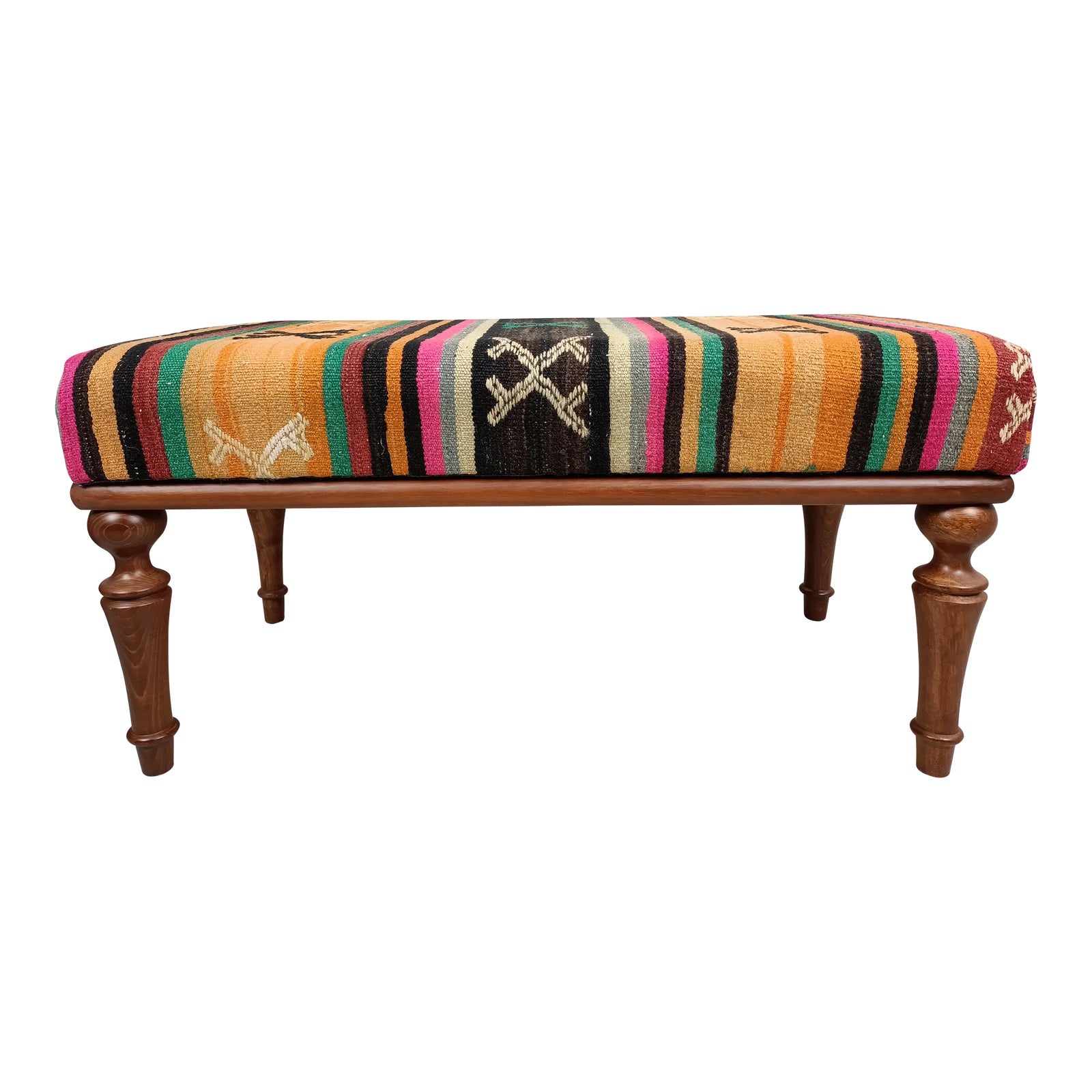 Boho Chic Kilim Upholstered Bench | Chairish