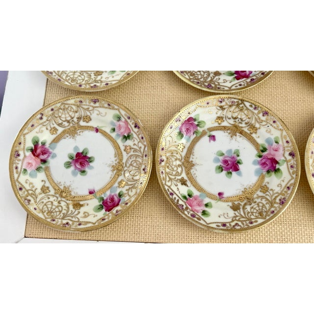 Antique Gold & Rose Server & Plates - S/7 | Chairish