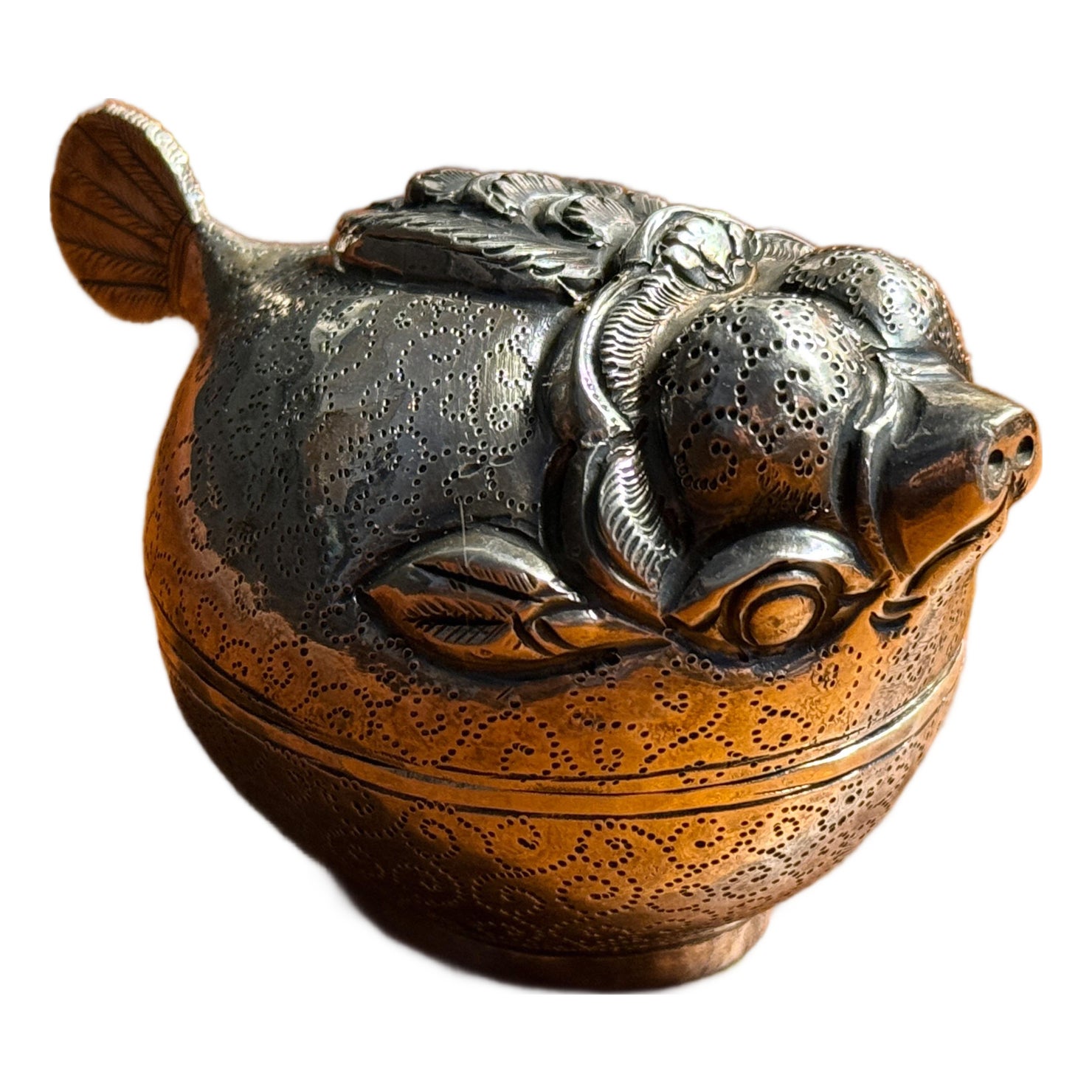 Vintage 900 Silver Cambodian Puffer Fish Repousse Lidded Trinket Box ...