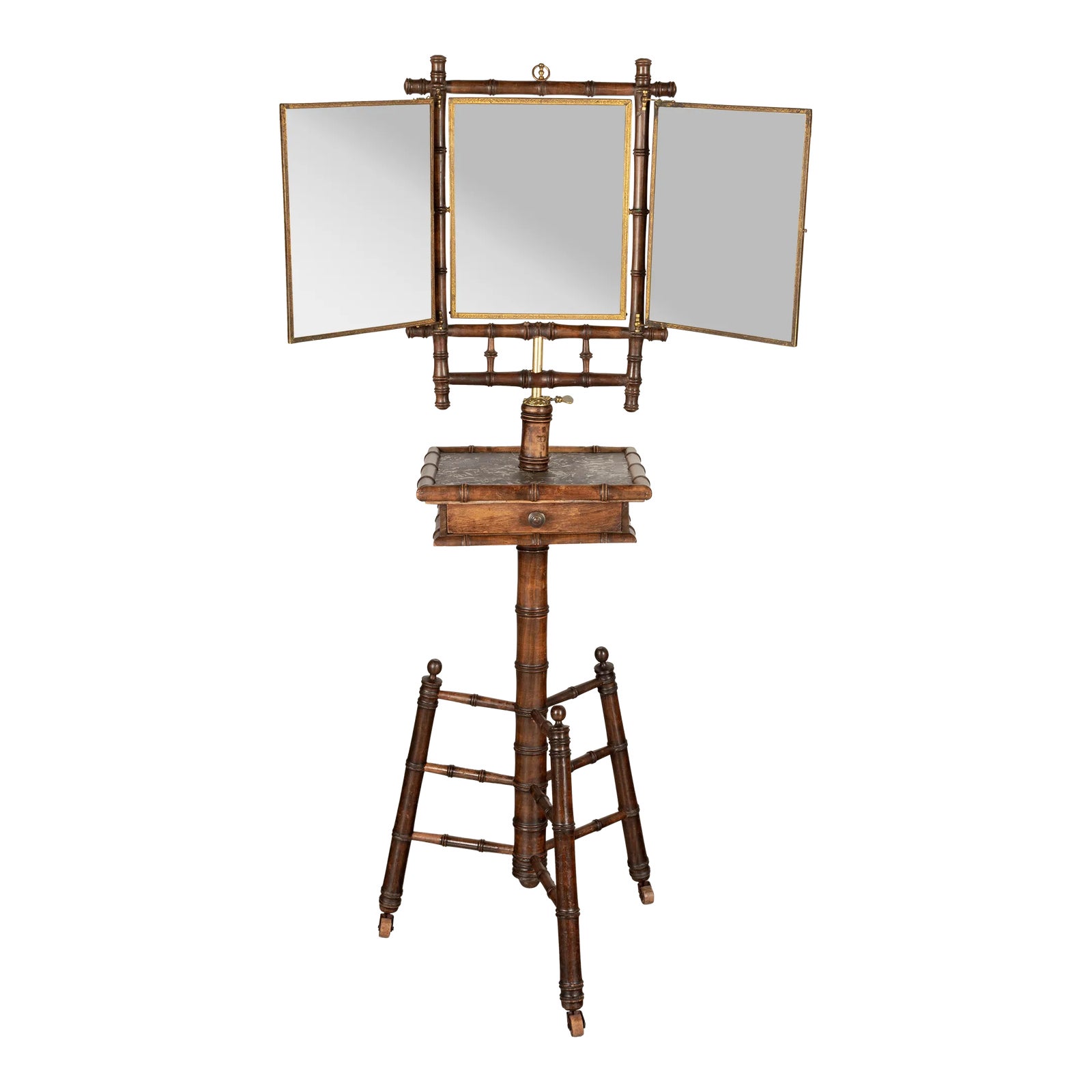 19th Century French Faux Bamboo Mirror Stand | Chairish