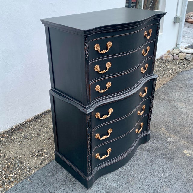 1940s Vintage Highboy Dresser With Curved Drawer Faces | Chairish