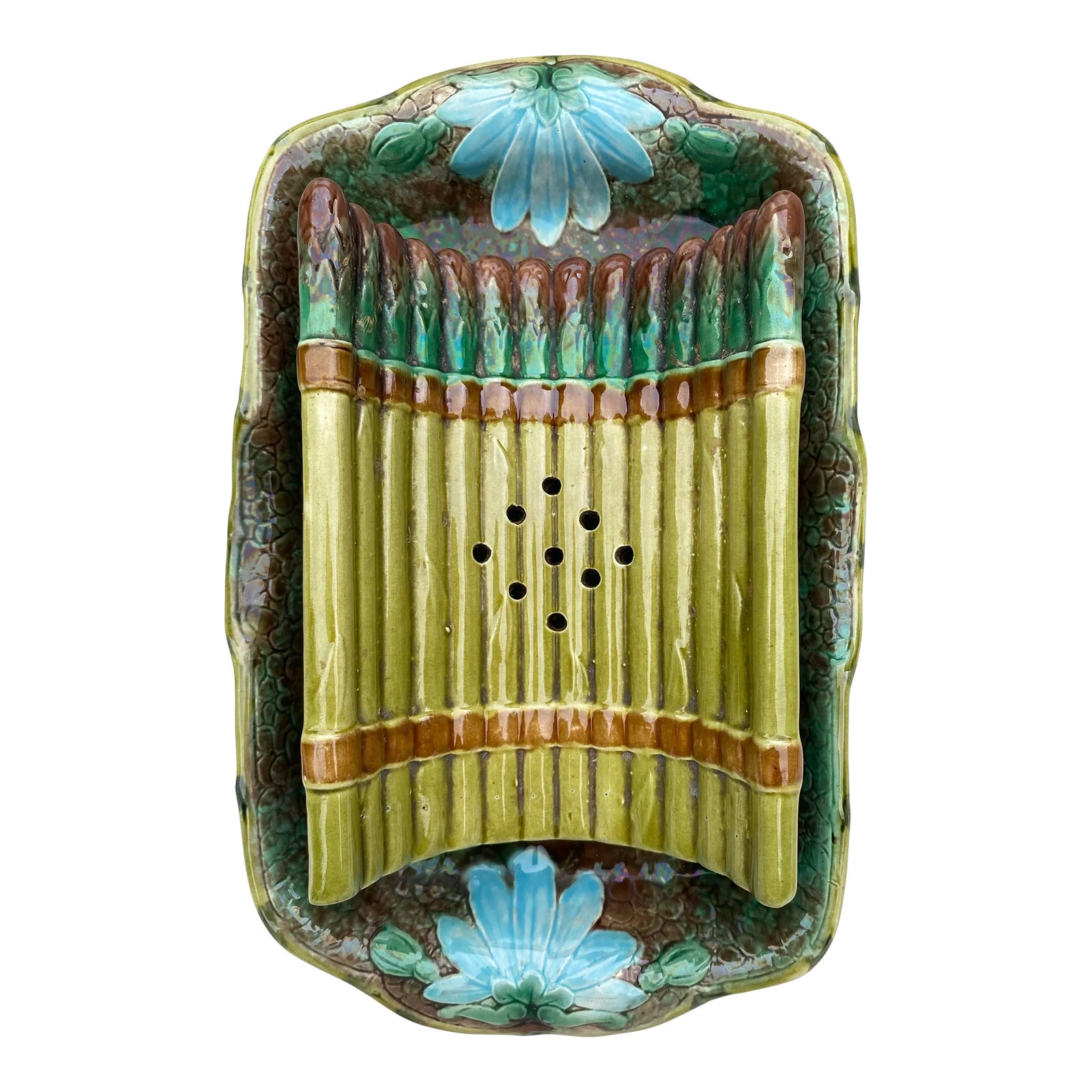 19th Century English Majolica Asparagus Platter Joseph Holdcroft | Chairish