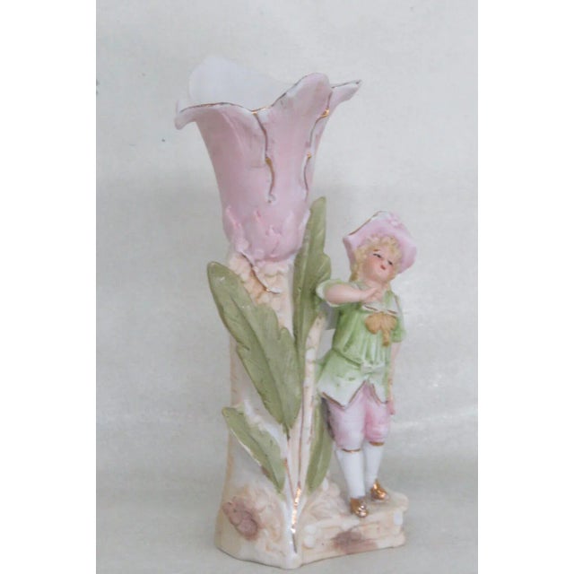 Porcelain Boy and Flower Figurine Vase | Chairish